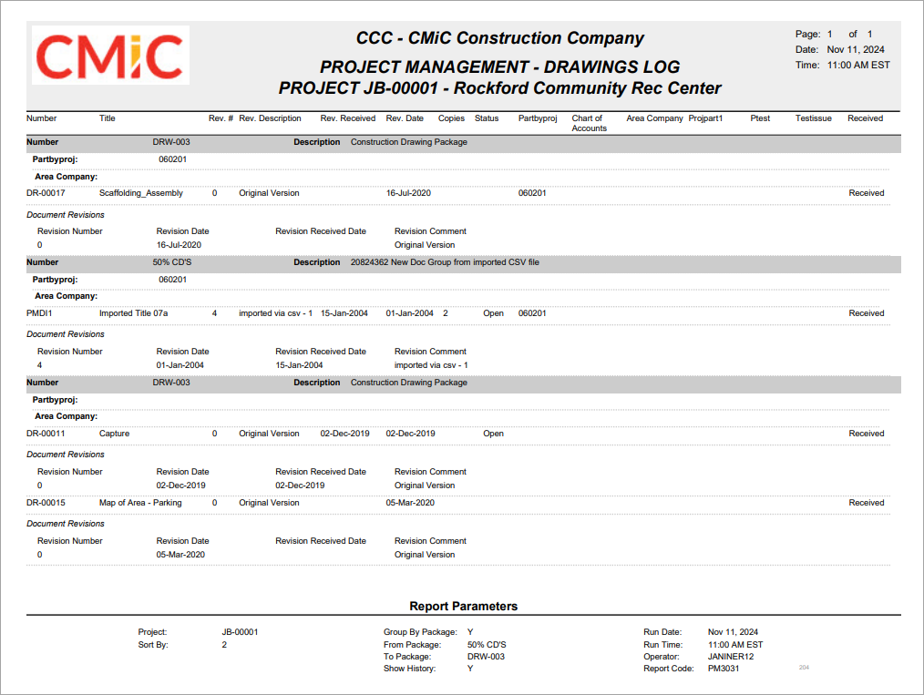 CMiC Field - Document Reports