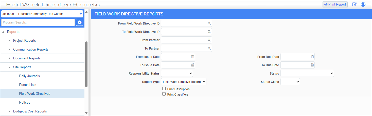 CMiC Field - Field Work Directive Reports