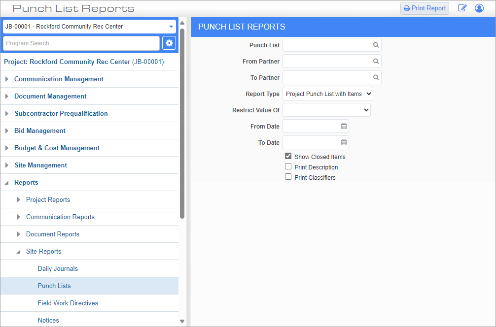CMiC Field - Punch List Reports