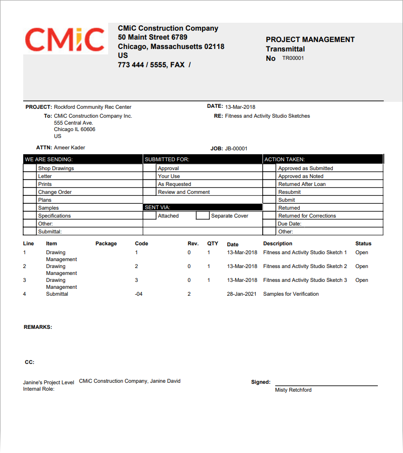 CMiC Field - Transmittal Reports
