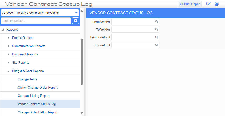 CMiC Field - Vendor Contract Status Log