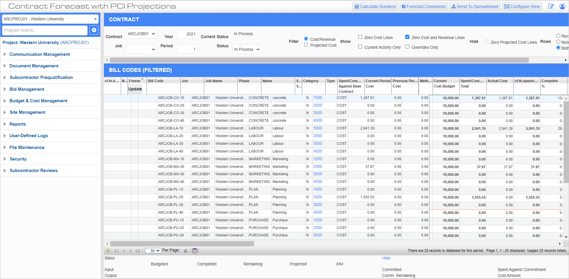 CMiC Field - Contract Forecast with PCI Projections (Classic)