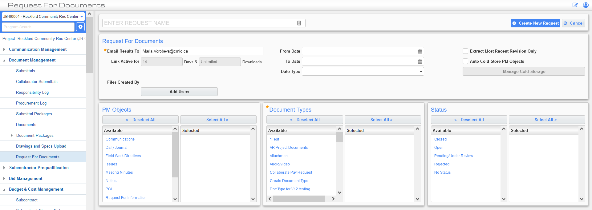 CMiC Field - Request For Documents