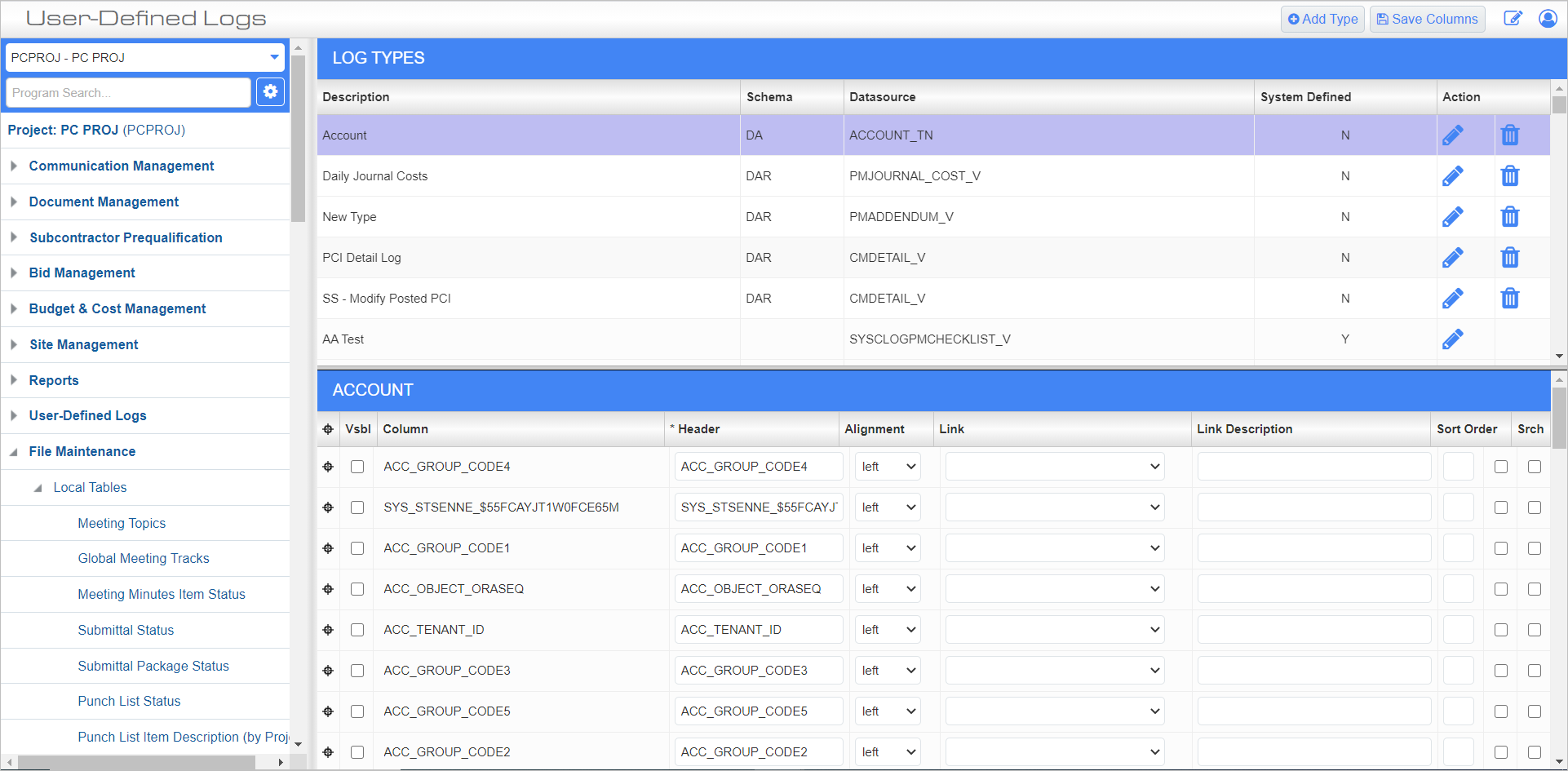 User-Defined Log Types - CMiC Field