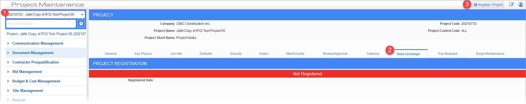 PM Exchange - CMiC Communications and Documents Sync - Configuring a New Project