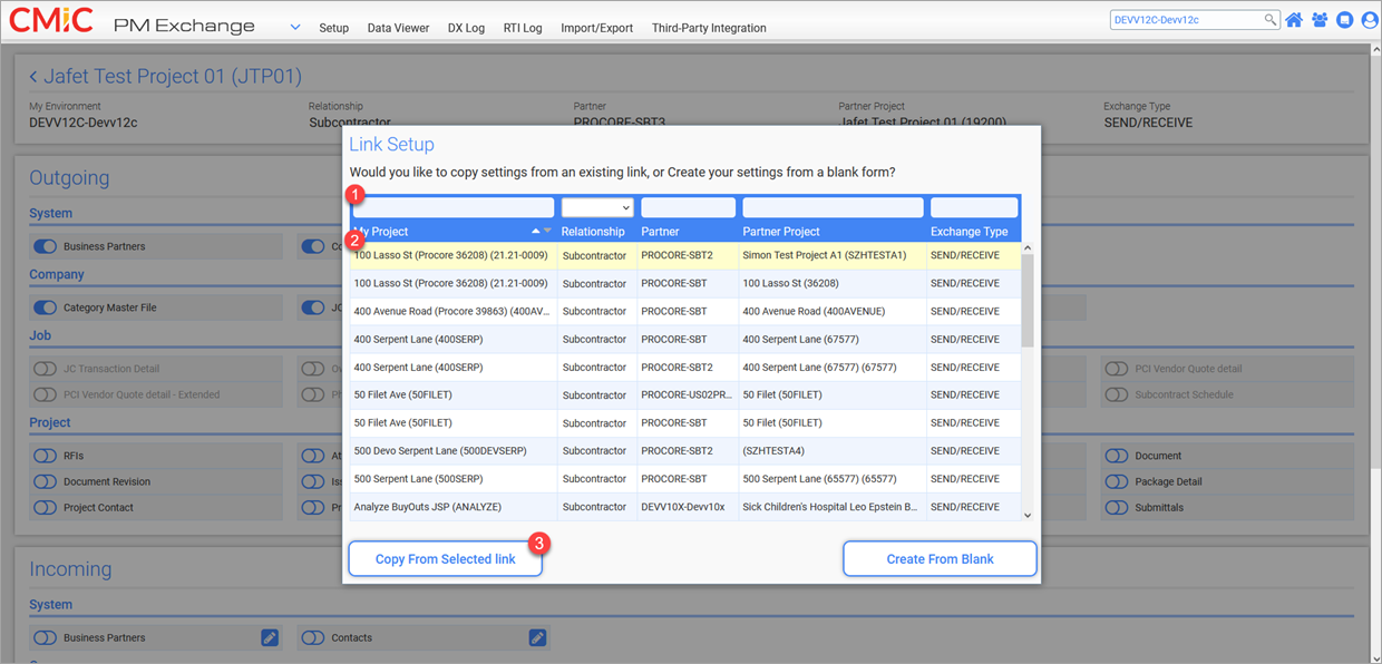 PM Exchange - CMiC Communications and Documents Sync - Configuring a New Project