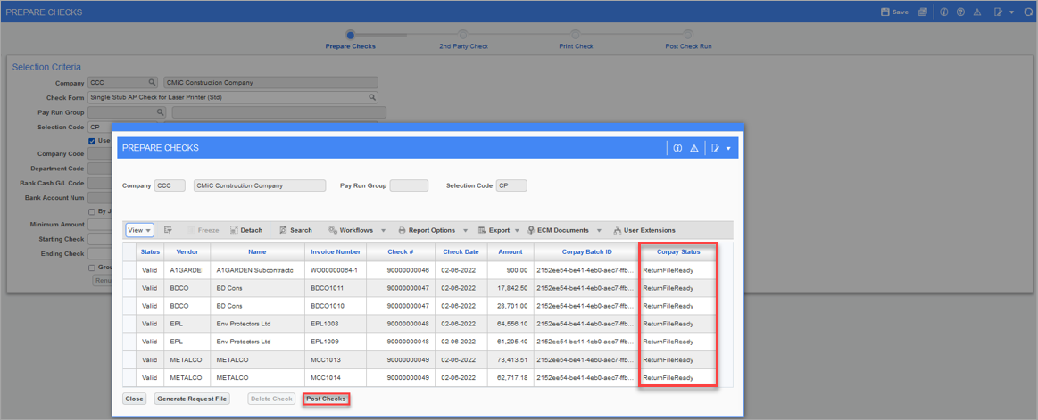 Preparing Checks for a Selection Code