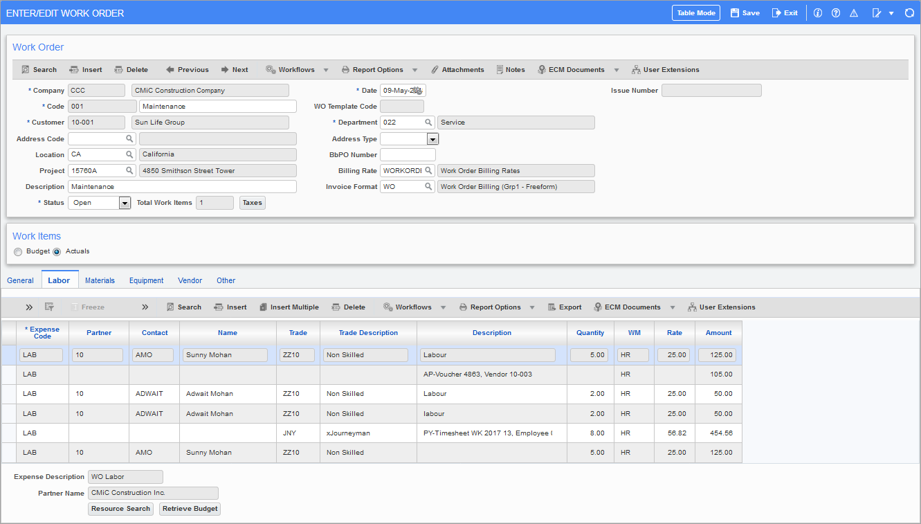 Work Order Billing - Billing Amounts via Work Order Entry