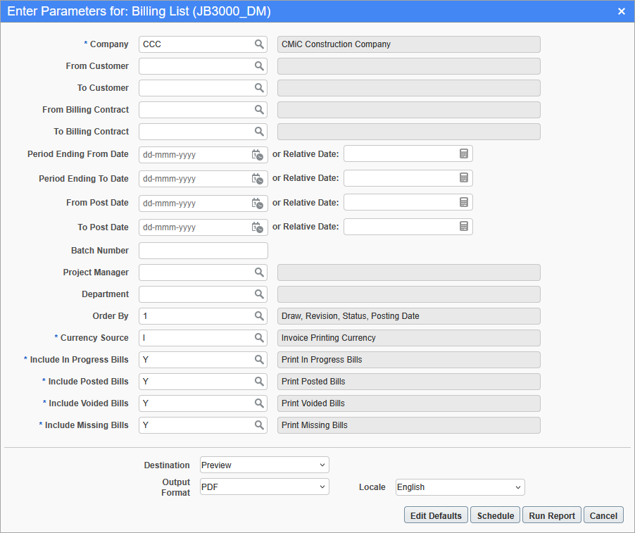Work Order Billing - Billing List