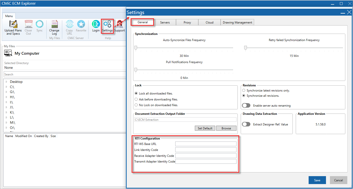 ECM Explorer Settings - General - Tab