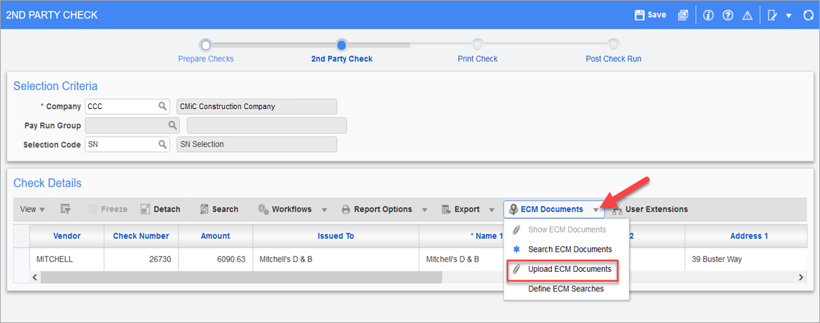 Enterprise Content Management - Upload ECM Documents to 2nd Party Check