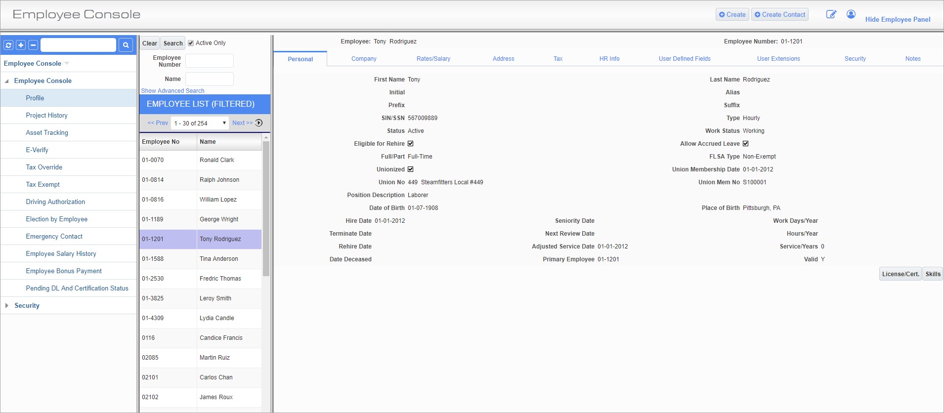 Employee Console - Profile