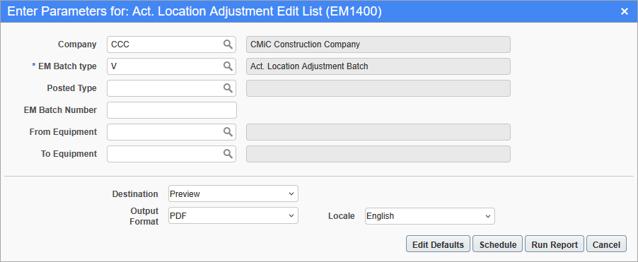 Actual Location Adjustment Edit List