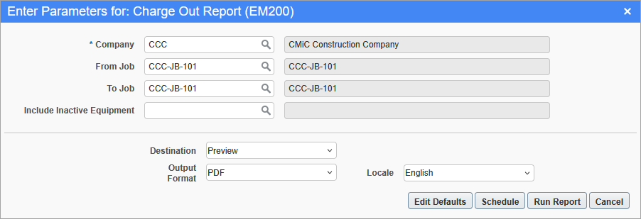 Equipment Costing - Charge Out Report