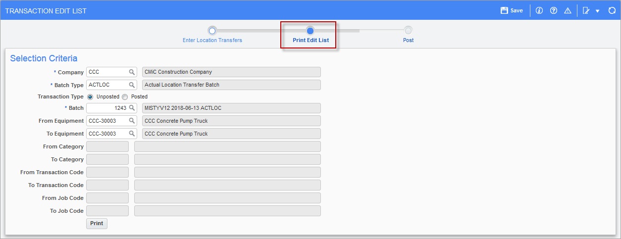 Equipment Costing - Location Transfers
