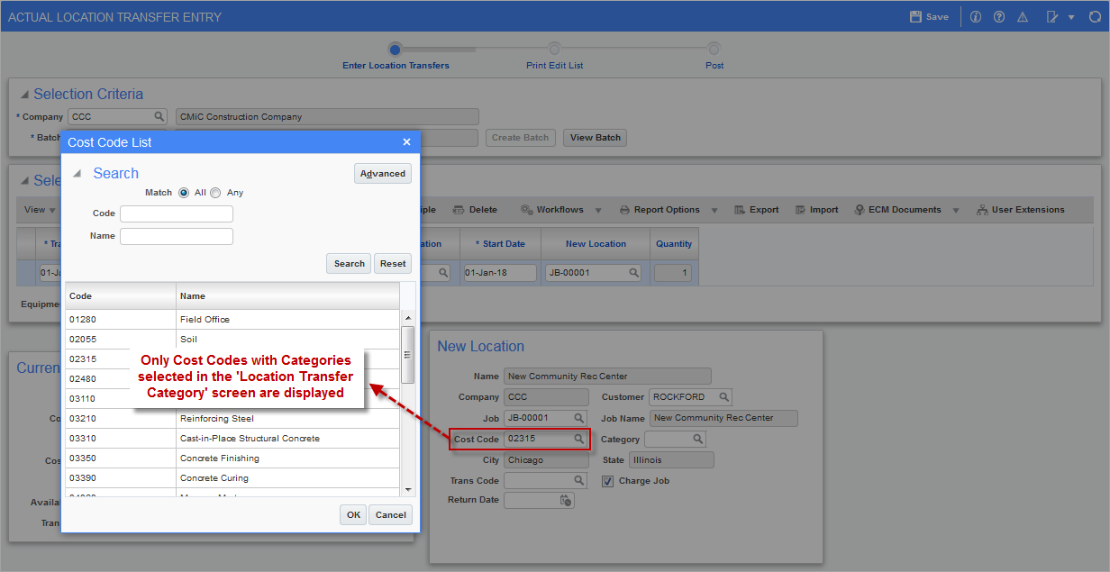Equipment Costing - Location Transfers