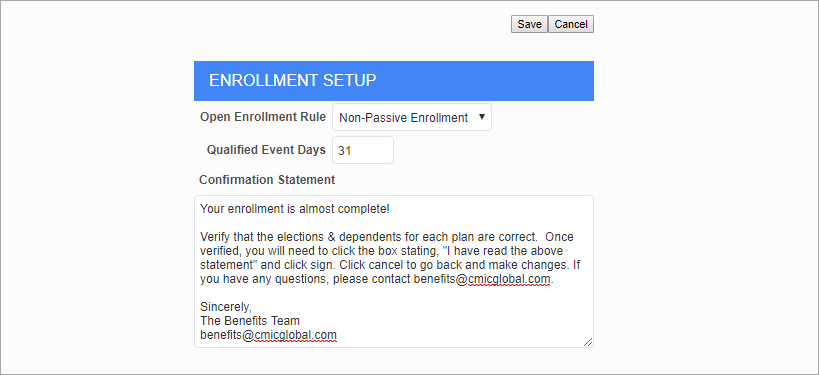 ESS Administrator - Open Enrollment Control Setup