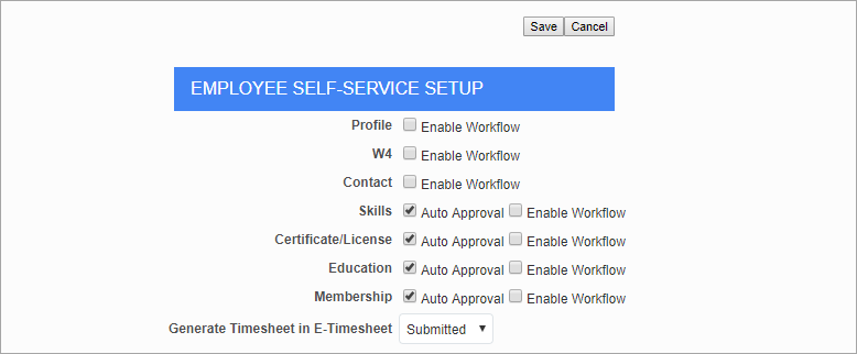 ESS Administrator - Self Service Control Setup