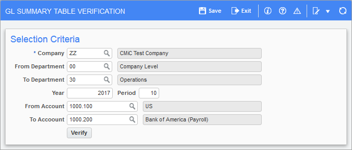 General Ledger - Balance Table Verification