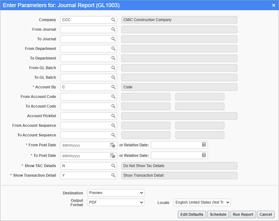 General Ledger - Journal Report