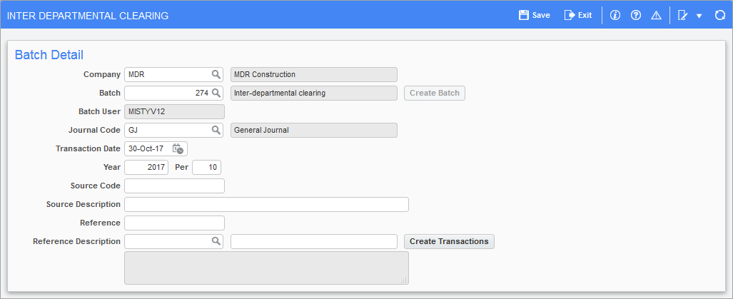 General Ledger - Inter Departmental Clearing