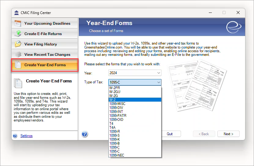 Greenshades - Create Year-End Forms - Tax Filing Center