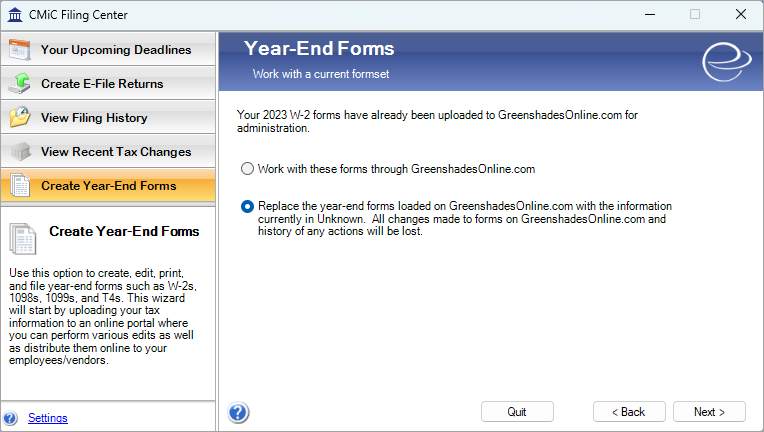 Greenshades - Create Year-End Forms - Tax Filing Center