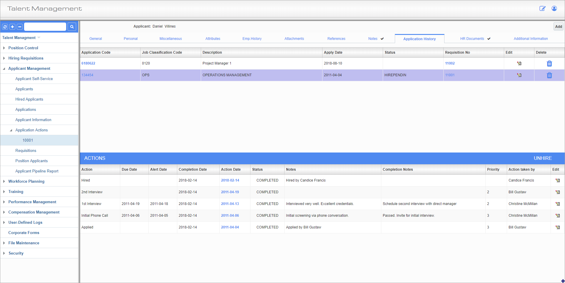 Human Capital Management Application Actions