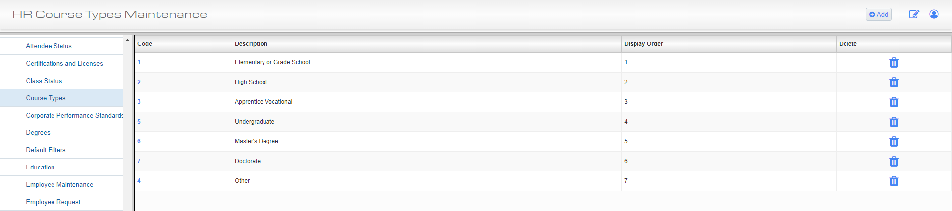 Human Capital Management - Course Types