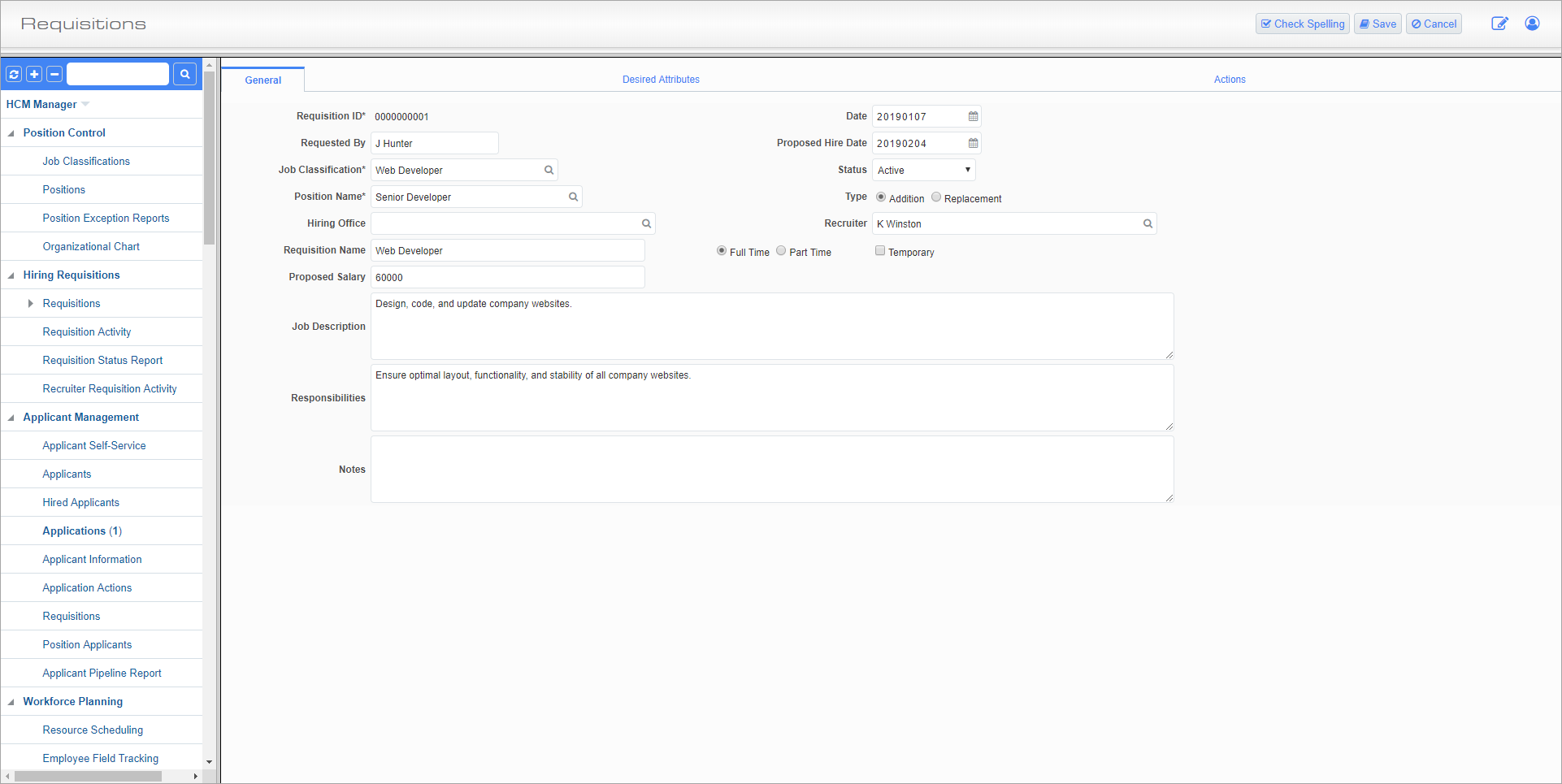 Human Capital Management - Hiring Requisitions