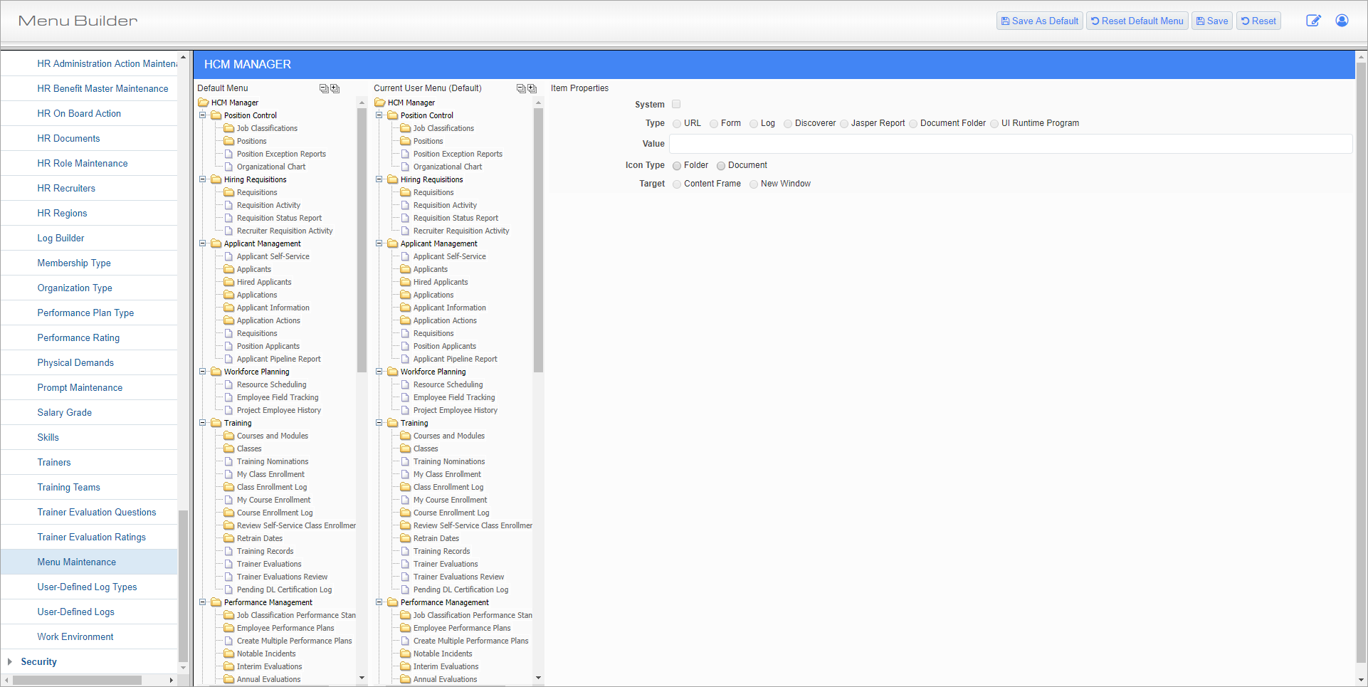 Human Capital Management - Menu Maintenance