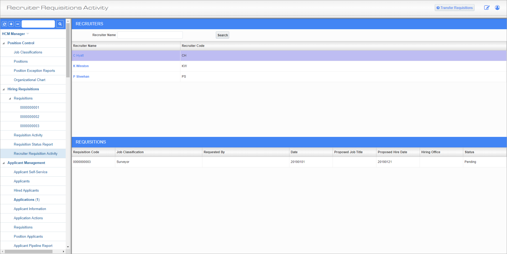 Human Capital Management - Recruiter Requisition Activity