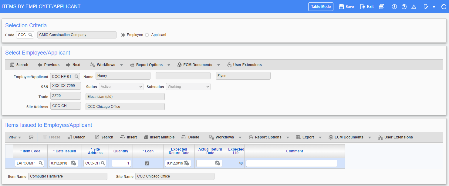 Human Resources - Items By Employee/Applicant