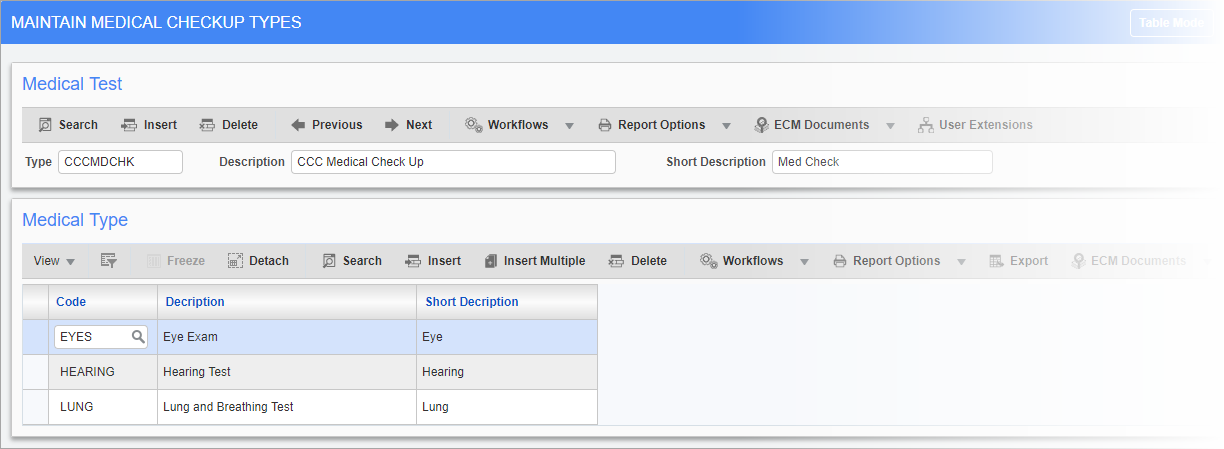 Human Resources - Medical Checkup Types