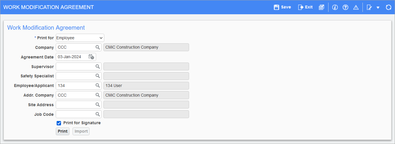 Human Resources - Print Work Modification Agreement