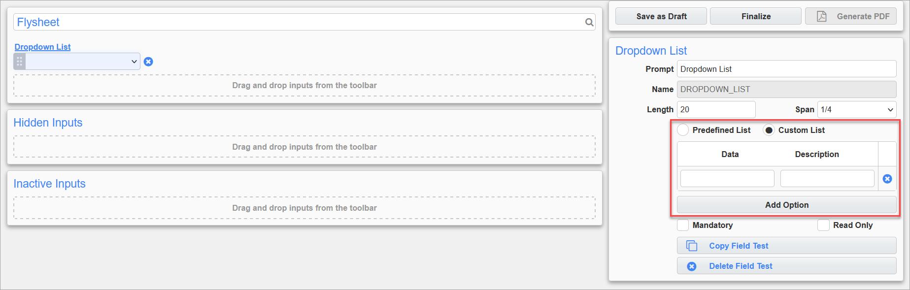 Imaging - Predefined Lists and Custom Lists in the Dynamic Flysheet Builder Imaging - Predefined Lists and Custom Lists in the Dynamic Flysheet Builder