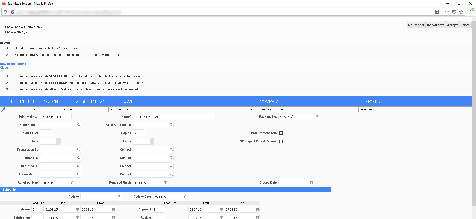 Importing Submittals