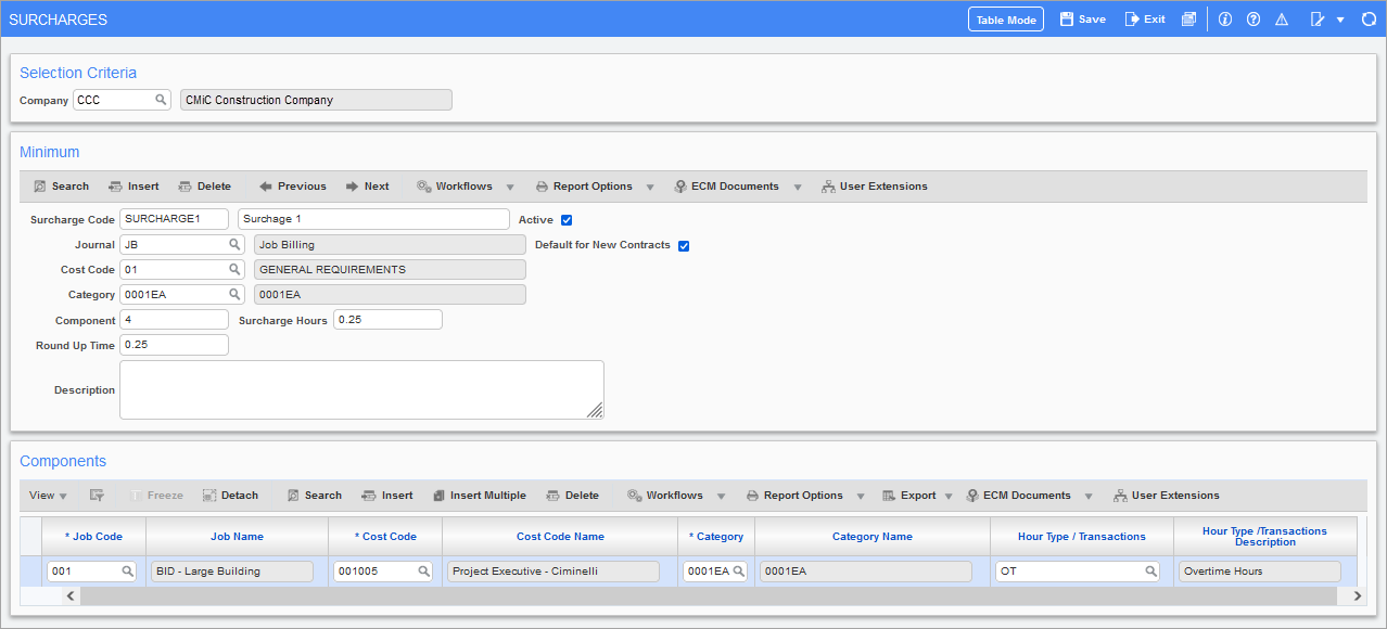 Job Billing - Creating Surcharge Codes