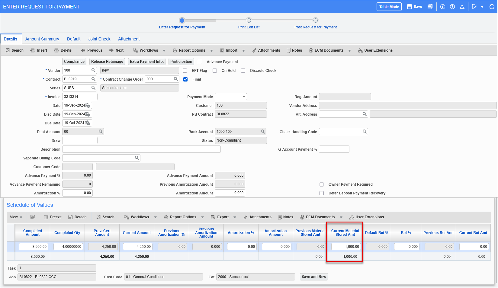 Job Billing - Using the Current Material Stored Amount with RFP