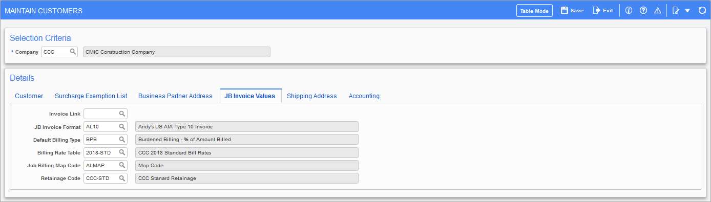 Job Billing - Customer JB Invoice Settings