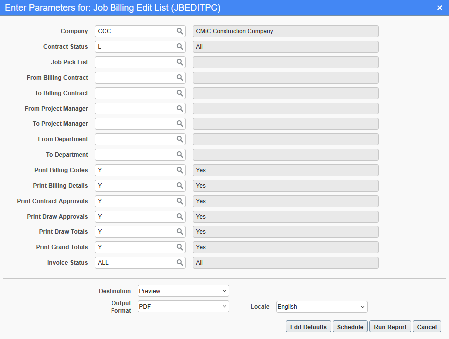 Job Billing - Job Billing Edit List