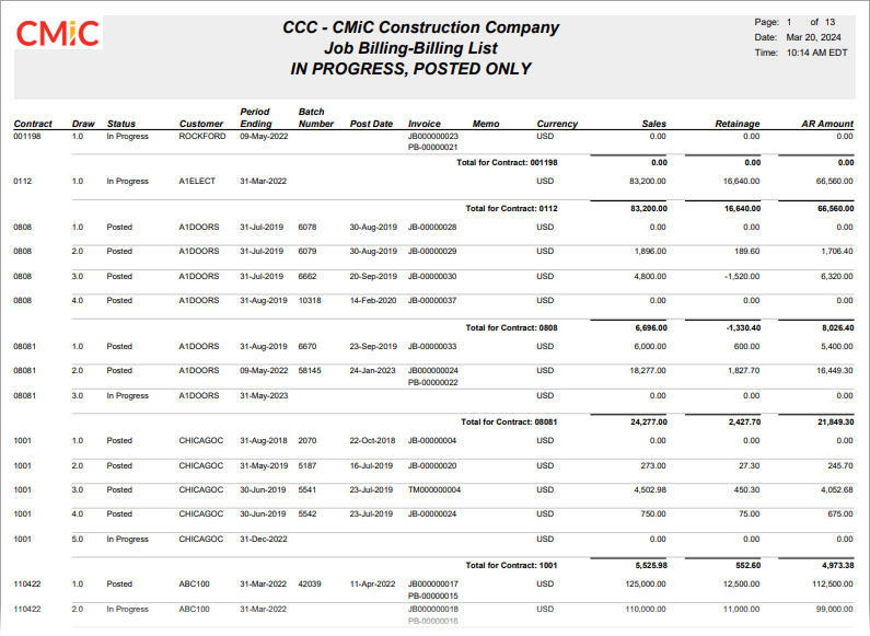 Job Billing - Job Billing Edit Listing Report