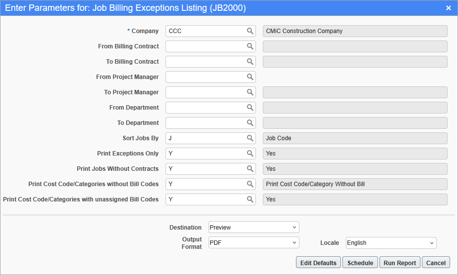 Job Billing - Job Billing Exceptions Listing