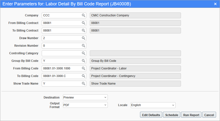 Job Billing - Labor Detail By Bill Code Report