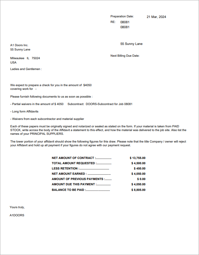 Job Billing - Print Waiver