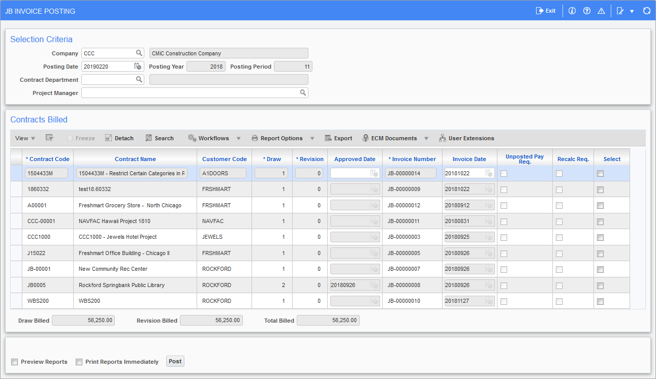 Job Billing - Posting the Invoices