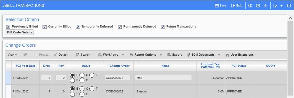 Job Billing - Reviewing/Adjusting Change Orders