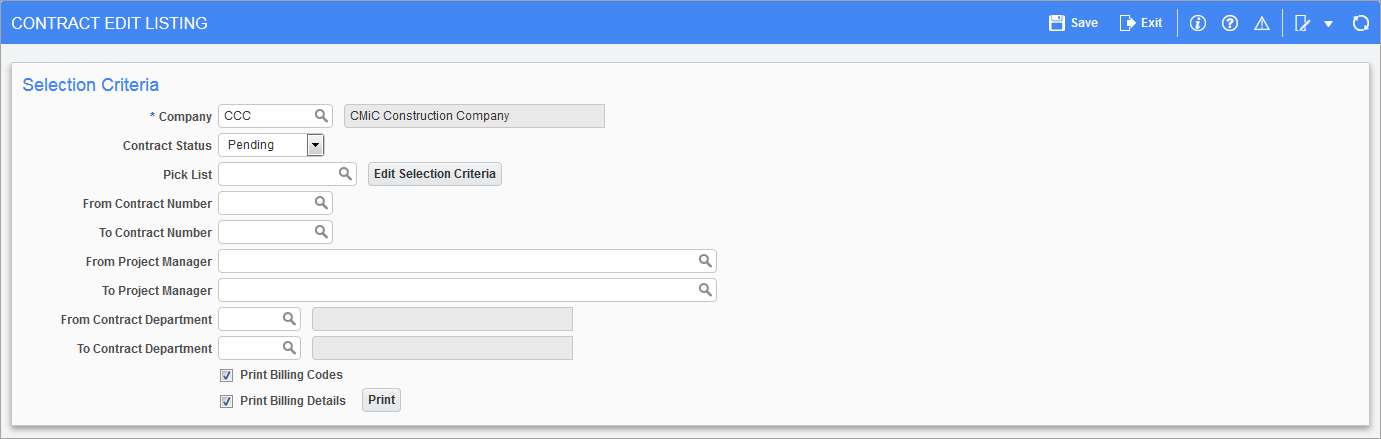 Printing the Contract Edit List