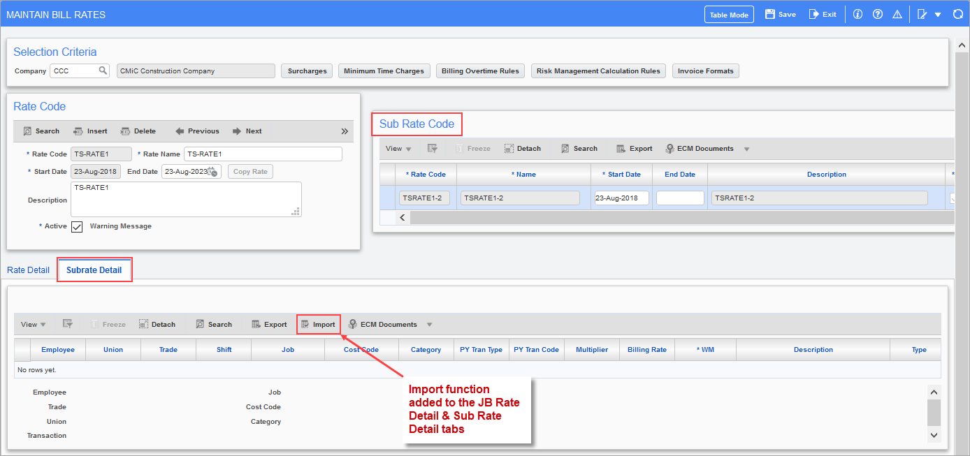 Import Bill Rates/Subrates