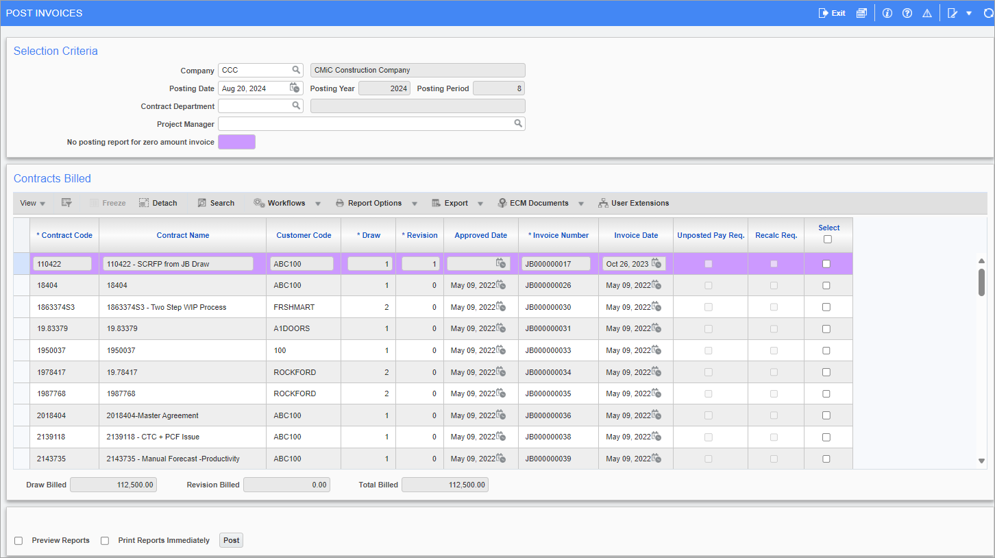 Job Billing - Posting the Invoices